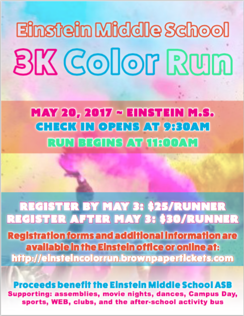 Shoreline Area News: Einstein 3K Color Run May 20 supports school ...