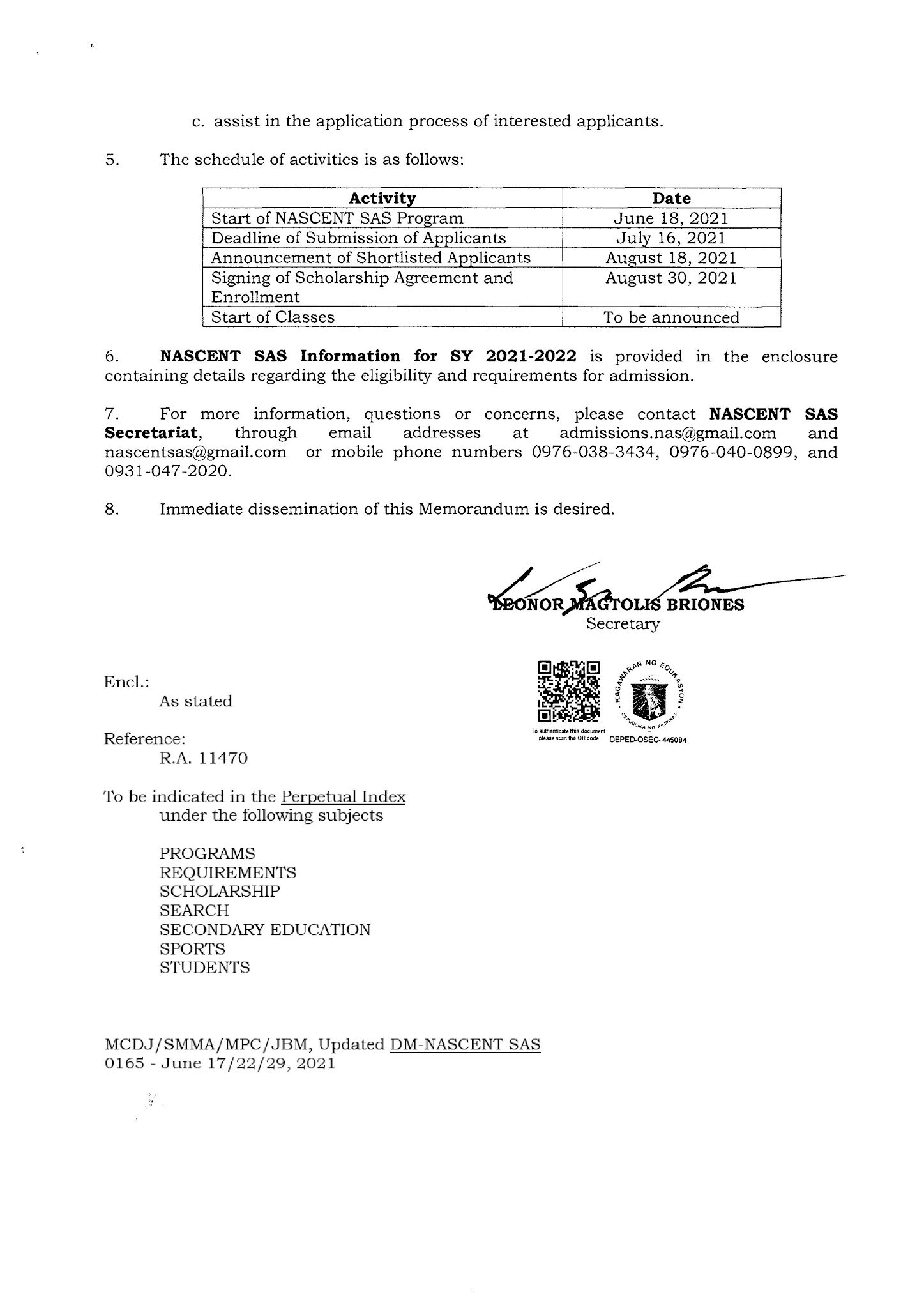 DepEd Memorandum 040, s. 2021: NATIONAL ACADEMY OF SPORTS ANNUAL SEARCH ... DepEd Memorandum 040, s. 2021: NATIONAL ACADEMY OF SPORTS ANNUAL SEARCH ...