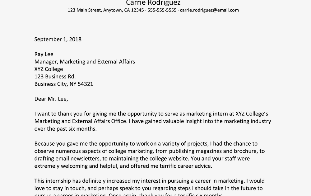 Post Internship Thank You Letter ~ Thankyou Letter