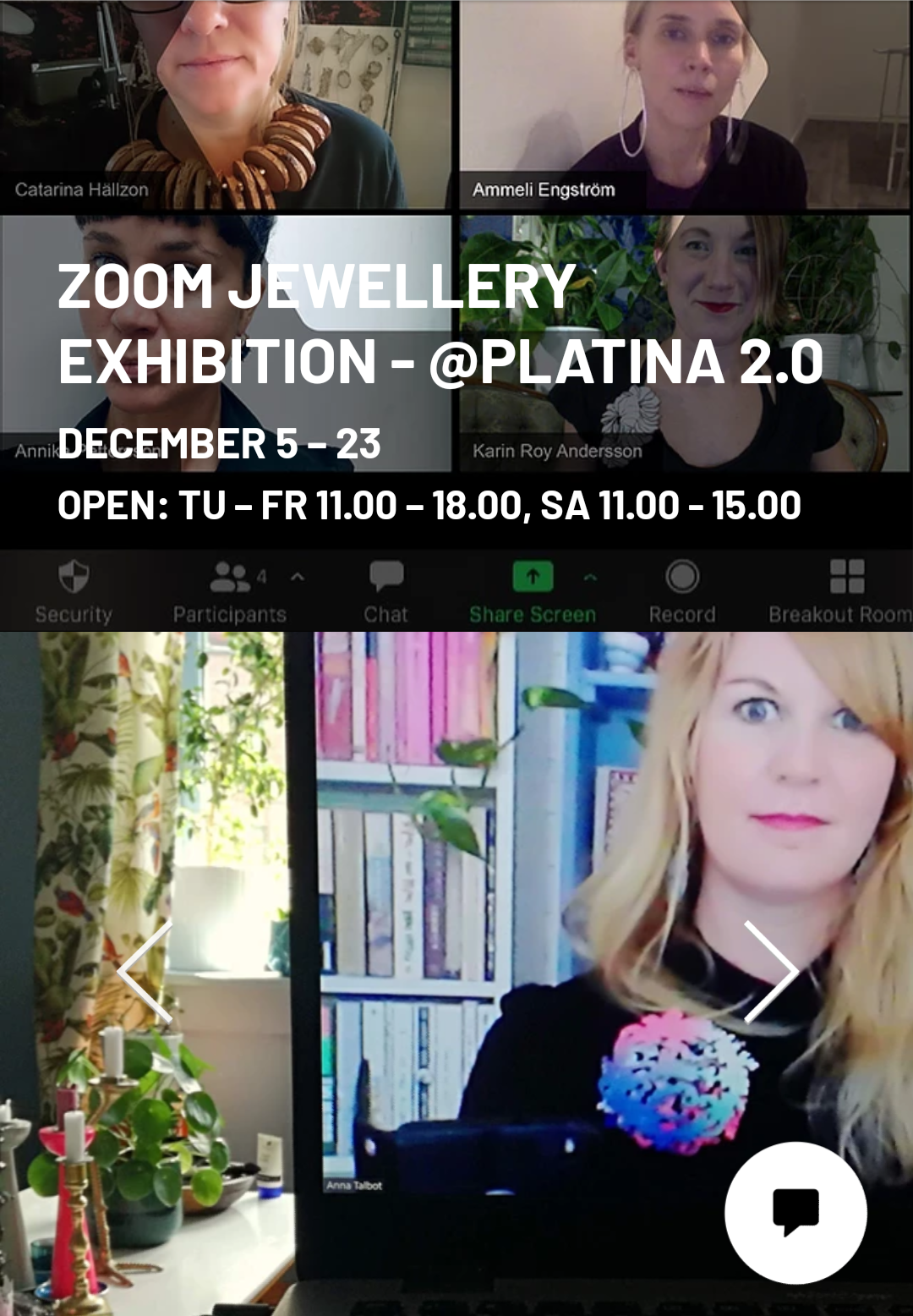 Anna Talbot: Zoom Jewellery Exhibition at Platina in Stockholm, Sweden