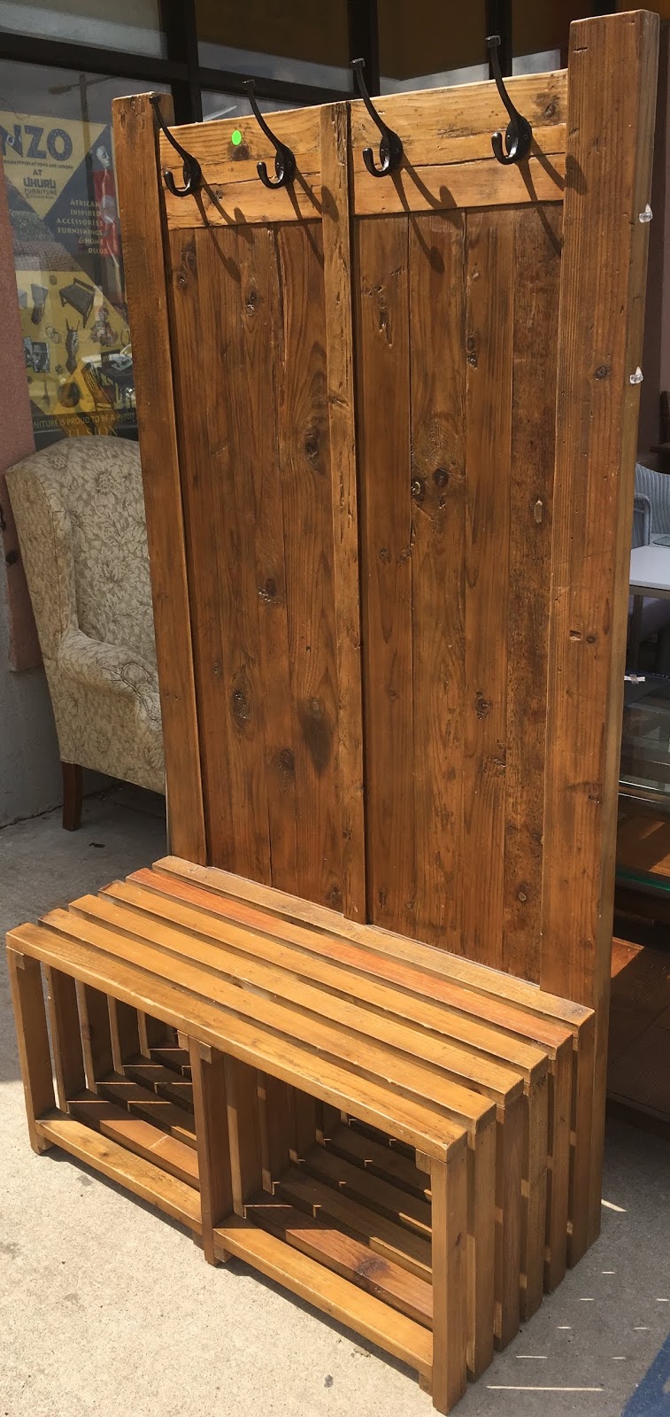 Uhuru Furniture & Collectibles: Rustic Pine Hall Tree - $225 SOLD