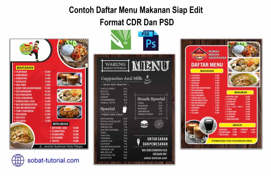 Contoh Daftar Menu Makanan Siap Edit Format CDR Dan PSD - Sobat-Tutorial