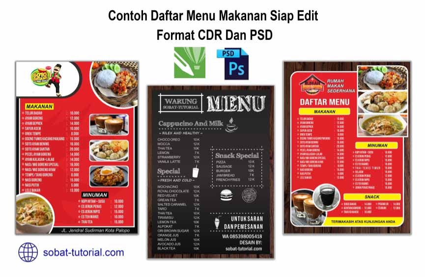 Contoh Daftar Menu Makanan Siap Edit Format CDR Dan PSD - Sobat-Tutorial