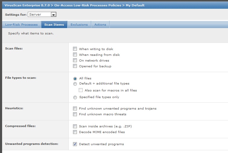 Security: How to exclude processes from virus scanning in McAfee ePO 4.5