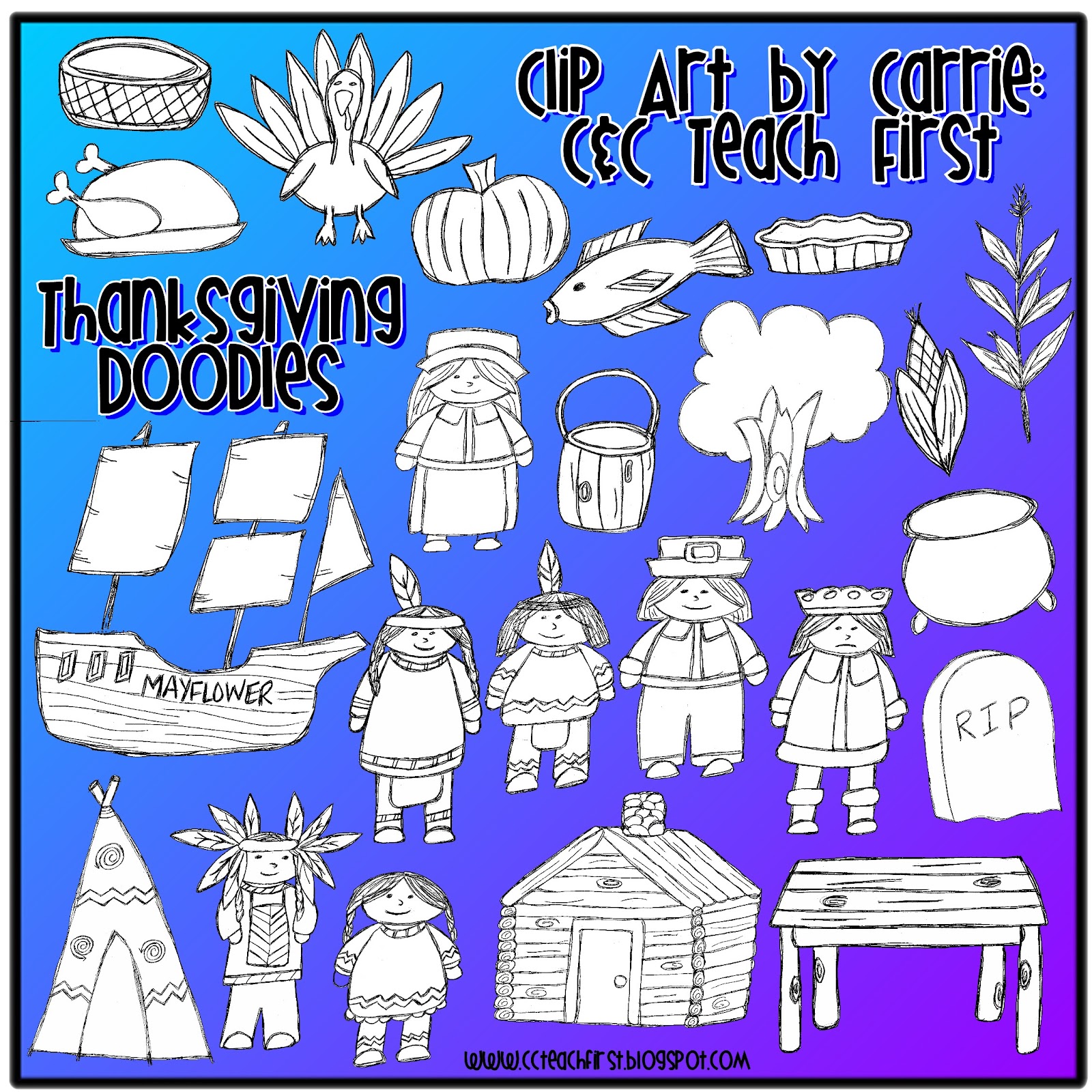Clip Art by Carrie Teaching First: Thanksgiving Doodles Clip Art