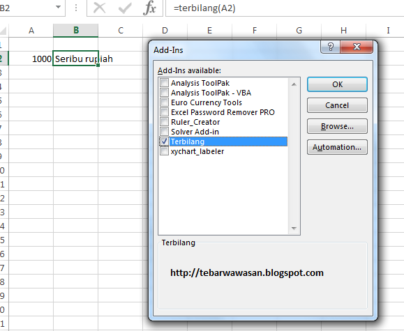 Cara mudah membuat rumus Terbilang di dalam Excel menggunakan Add-Ins ...