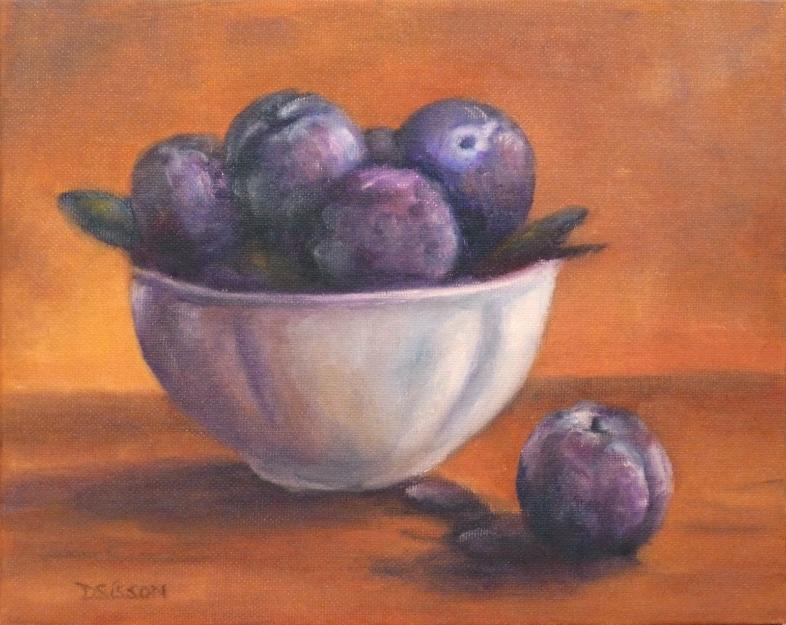 Daily Painting Projects: Purple Plums in White Bowl Oil Painting Still ...
