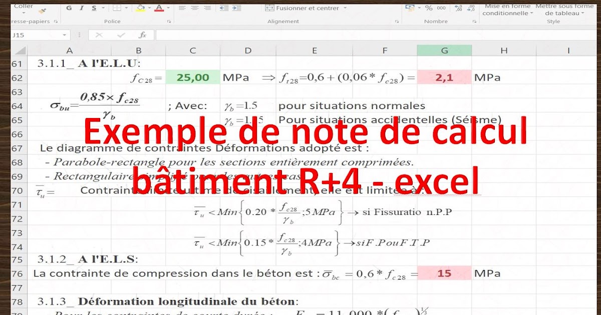 Exemple de note de calcul bâtiment R+4 - excel - FORMATION B.TP.H