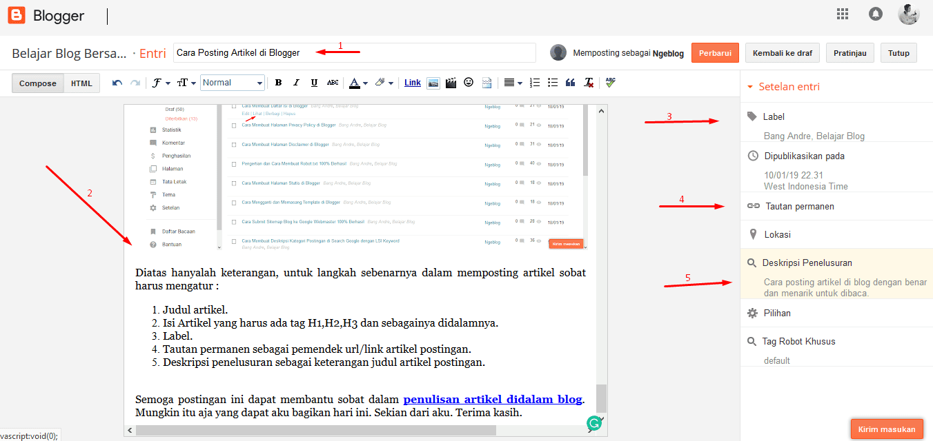 Cara Mudah Posting Artikel Di Blogger - K-Firdaus