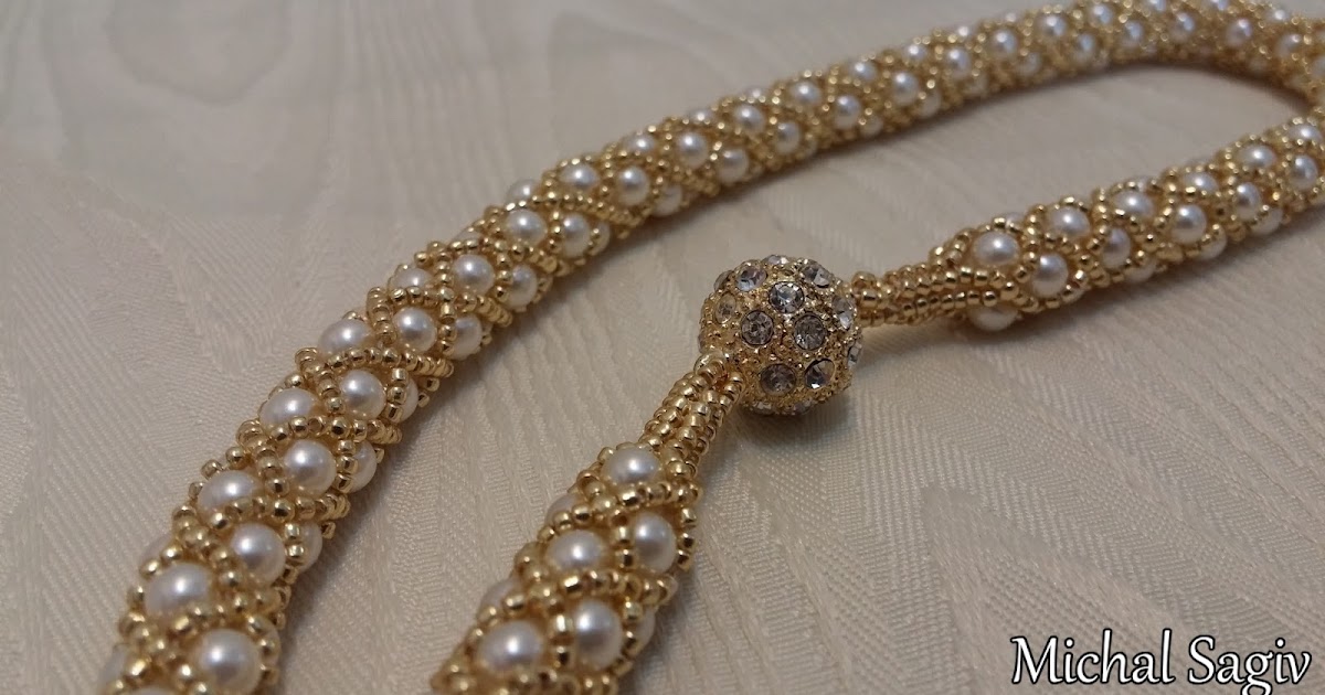 Crochet Mind: Filled Tubular Netting Necklace (White & Gold)