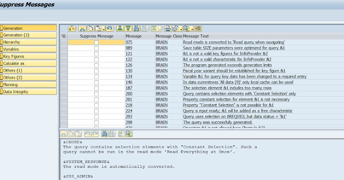 Martin Maruskin blog (something about SAP): Suppressing messages generated by BEx Queries