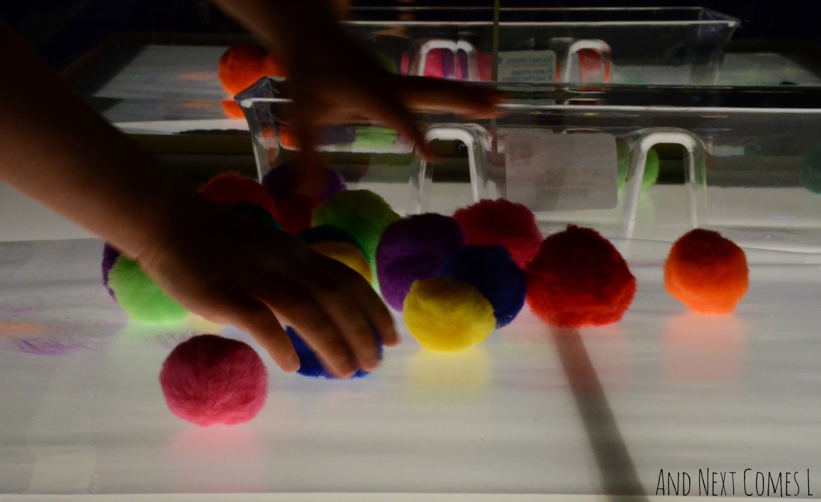 Sticky Pom Pom Art on the Light Table | And Next Comes L - Hyperlexia ...