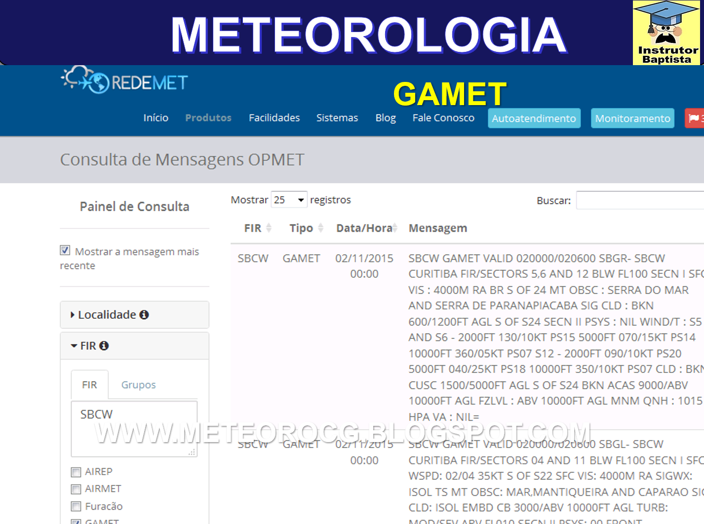MeteoroCG: COMO ACESSAR CÓDIGO GAMET - REDEMET