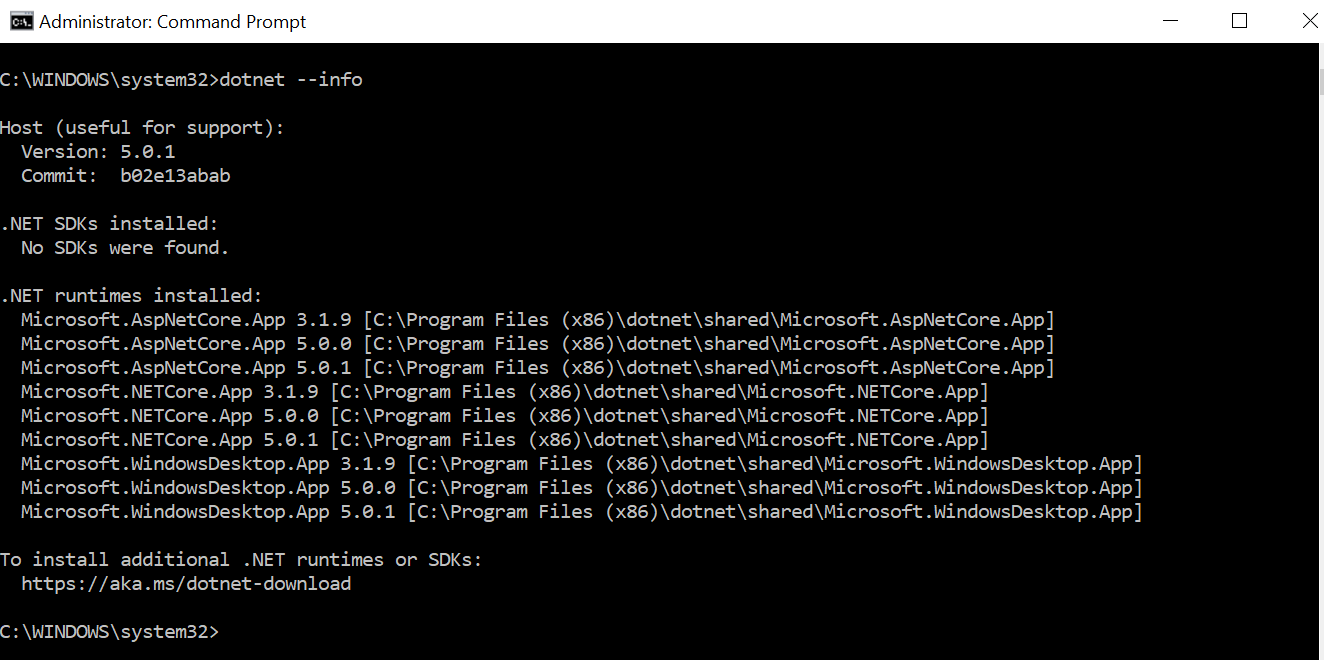 Visual Studio 2019 unable to locate .Net Core SDK - CoreProgram