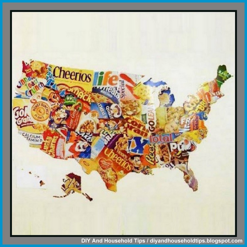 DIY And Household Tips: Turn Old Cereal Boxes Into An US Map Wall Art