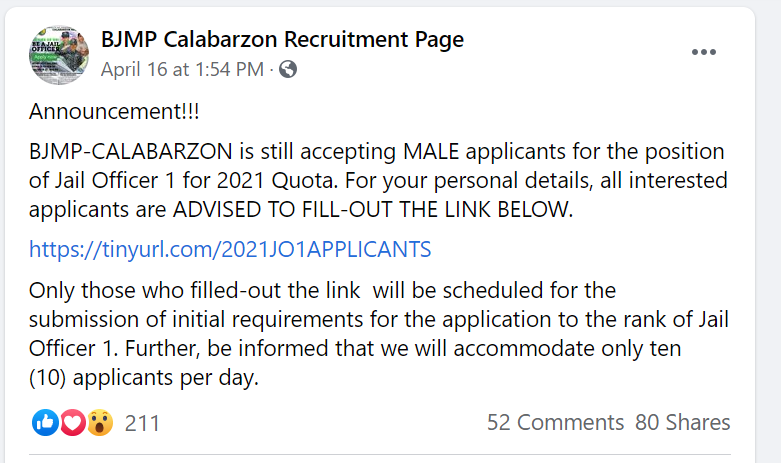 Civil Service Exam PH: BJMP CALABARZON is still accepting JO1 Male ...