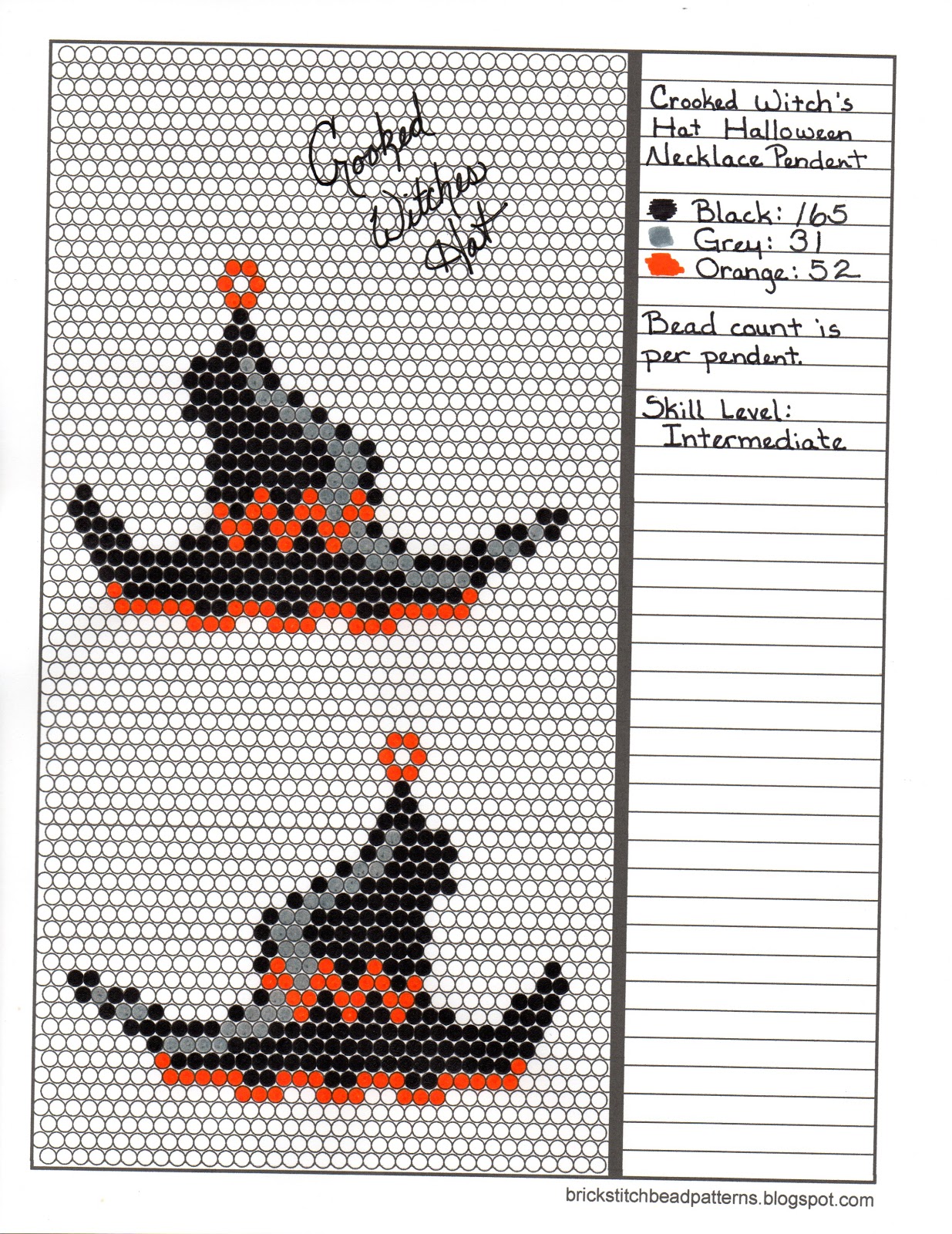 Brick Stitch Bead Patterns Journal: Crooked Witch's Hat Free Brick ...