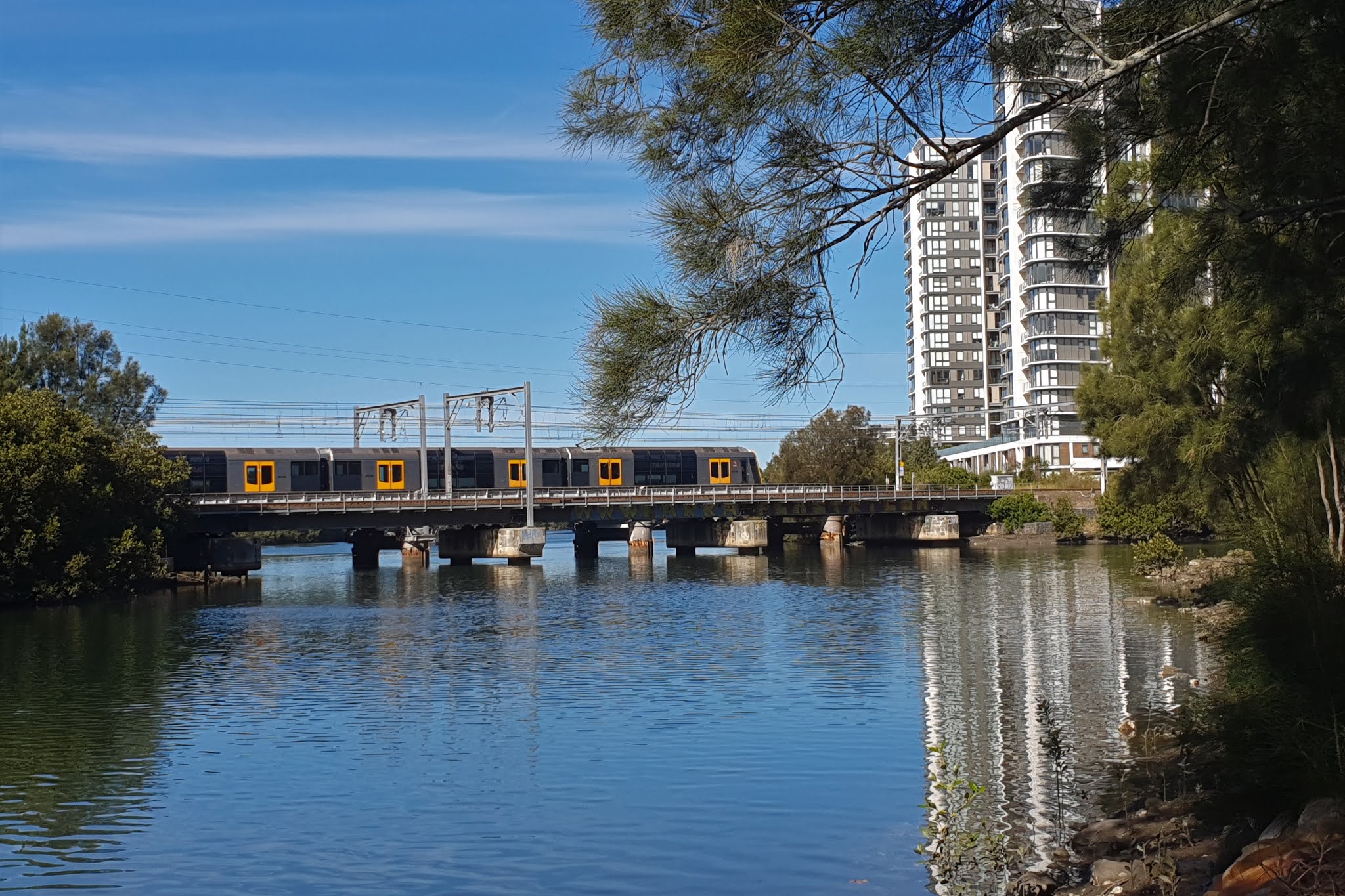 Sydney - City and Suburbs: Wolli Creek, Cooks River, railway bridge