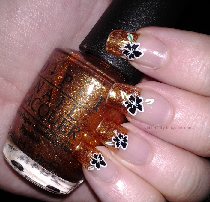 Glittericity: Elegant Gold Tips with Black & White Flowers