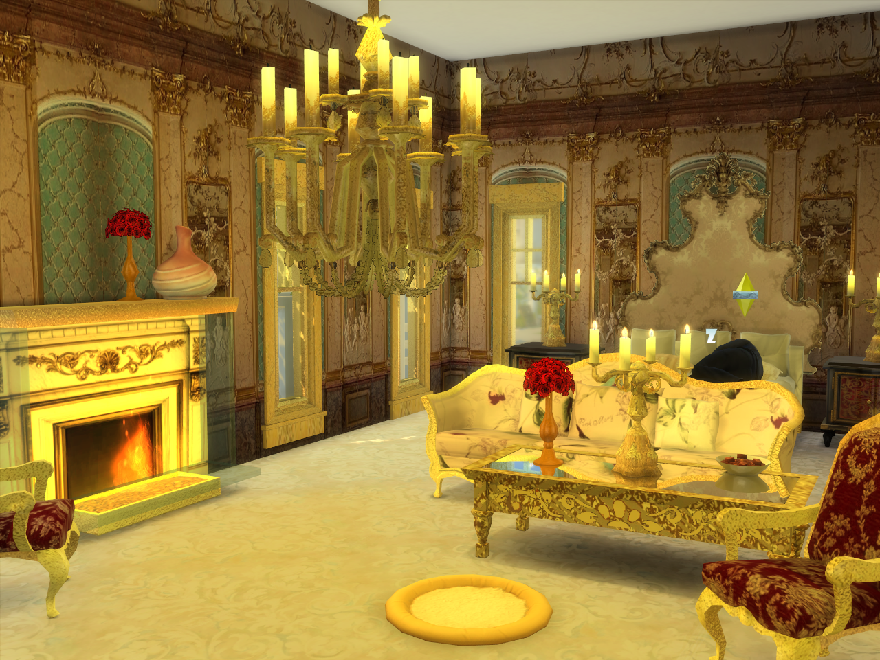 Anna Quinn Stories: Golden Gilded Walls Set Columns For SIMS 4