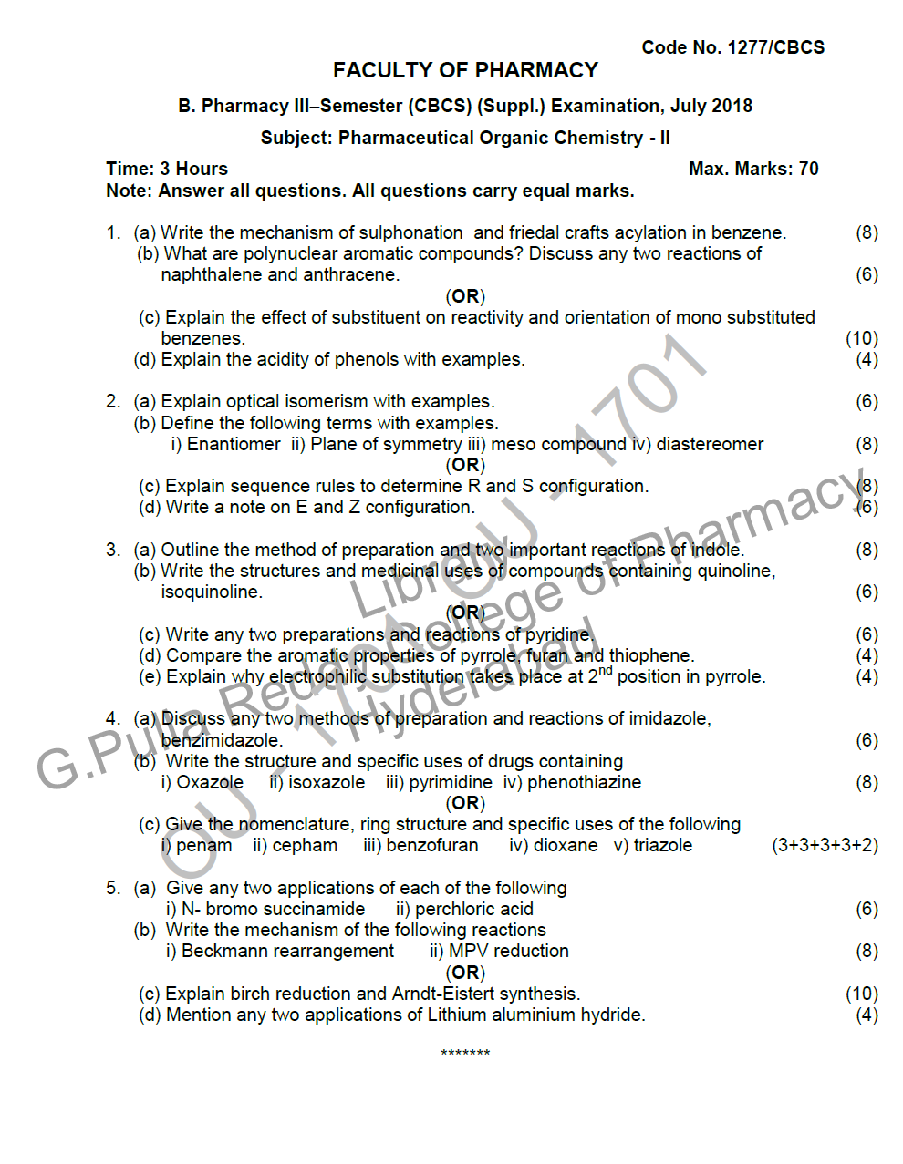 Osmania University B. Pharmacy III-Semester (CBCS) (Supplementary) Subject : Pharmaceutical ...