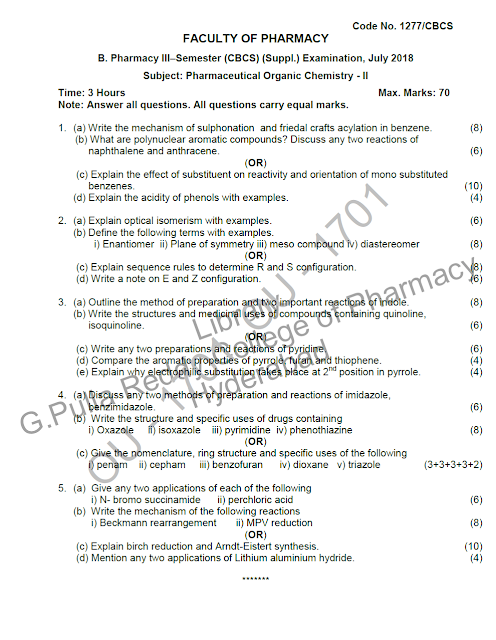 Osmania University B. Pharmacy III-Semester (CBCS) (Supplementary ...