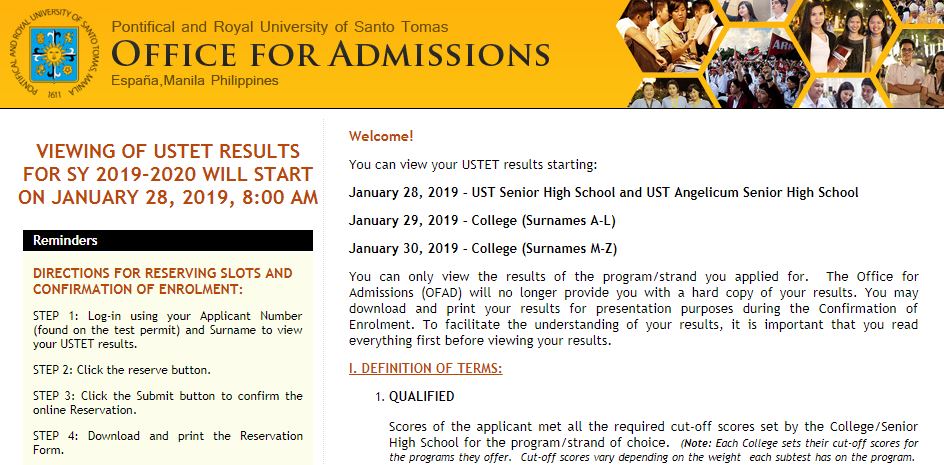 USTET results for AY 2019-2020 out on January 28