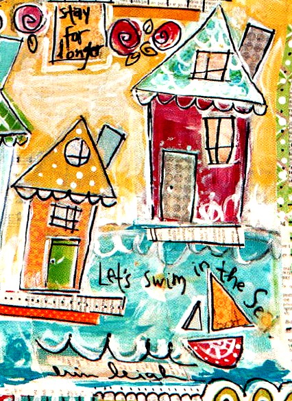 Art by Erin Leigh: Colorful Little Houses Mixed Media Collage Series