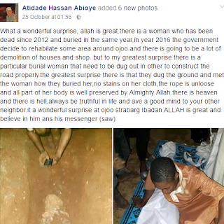 Corpse of woman who died 4 years ago allegedly found fresh. Graphic Photos