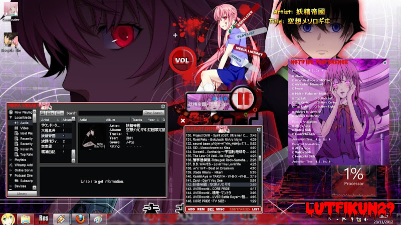 Winamp Skin Anime - Gasai Yuno (Mirai Nikki) | Lutfi-kun Theme Windows