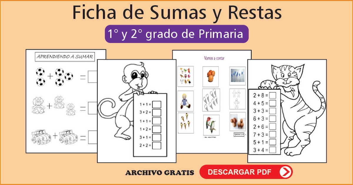 Fichas de Sumas y Restas para niños de 1° y 2° de Primaria
