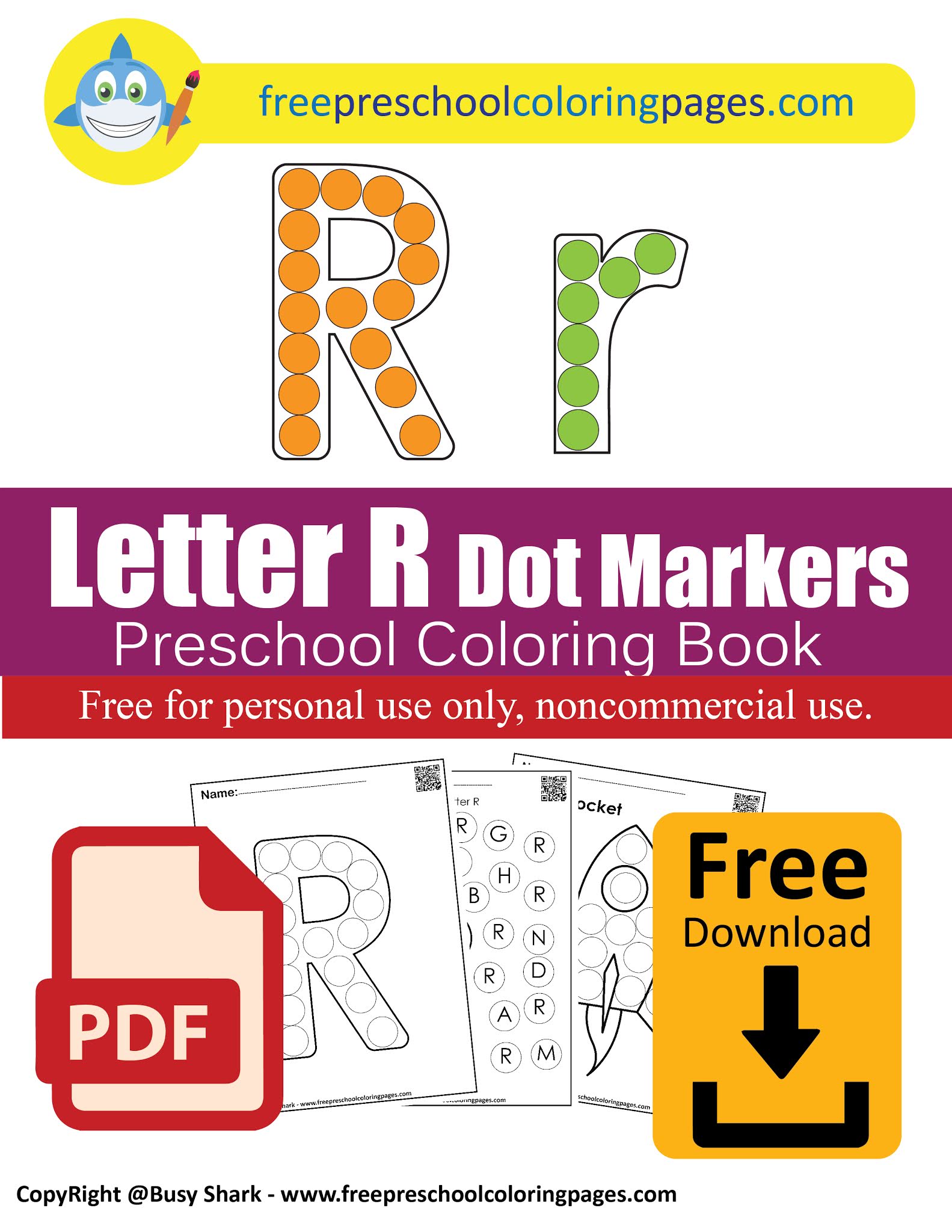 Letter R "10 free Dot Markers coloring pages"
