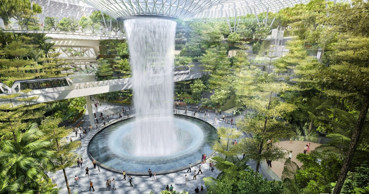 Domed park with central waterfall on Mars | human Mars