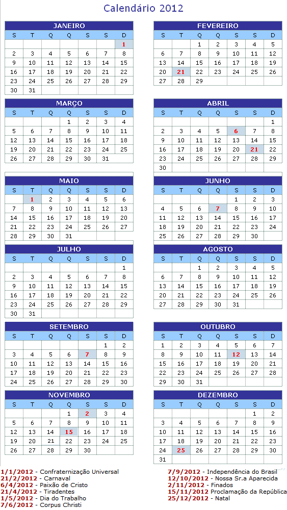 Calendario: Calendario 2012