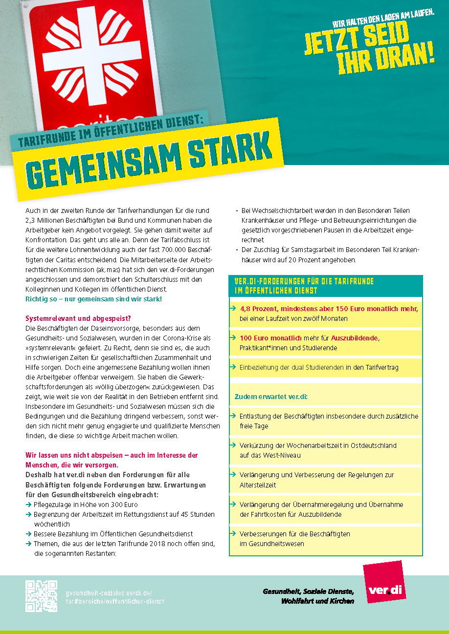 Caritas-Verdi: Tarifrunde im öffentlichen Dienst: GEMEINSAM STARK