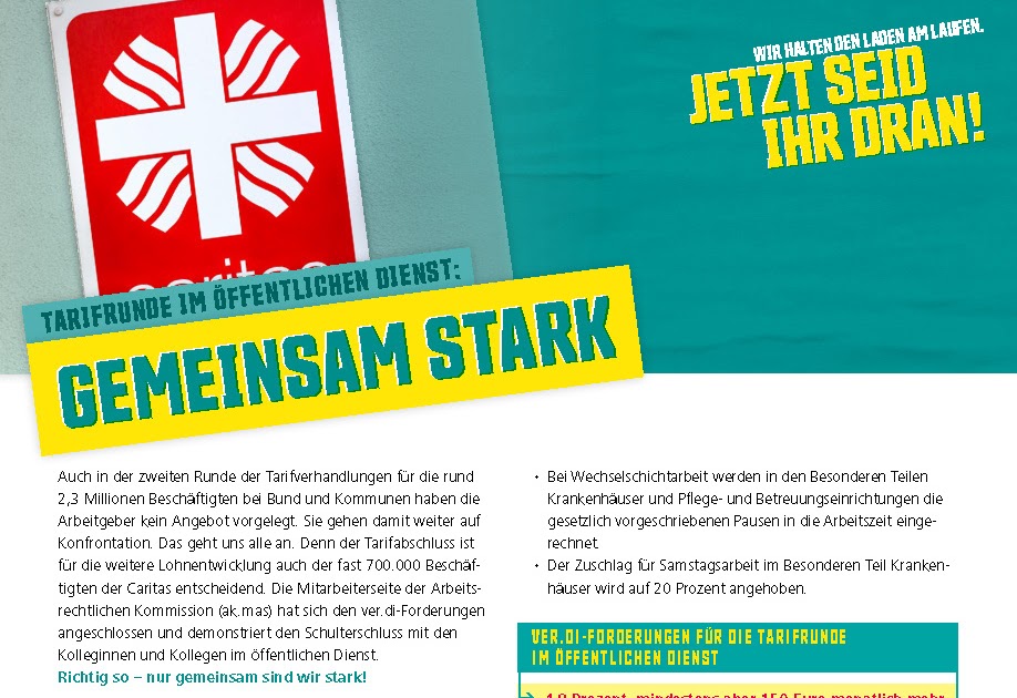 Caritas-Verdi: Tarifrunde im öffentlichen Dienst: GEMEINSAM STARK