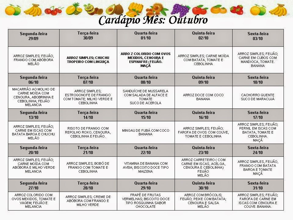 E. M. Joaquim Teixeira Camargos: Cardápio Mensal da Merenda Escolar ...