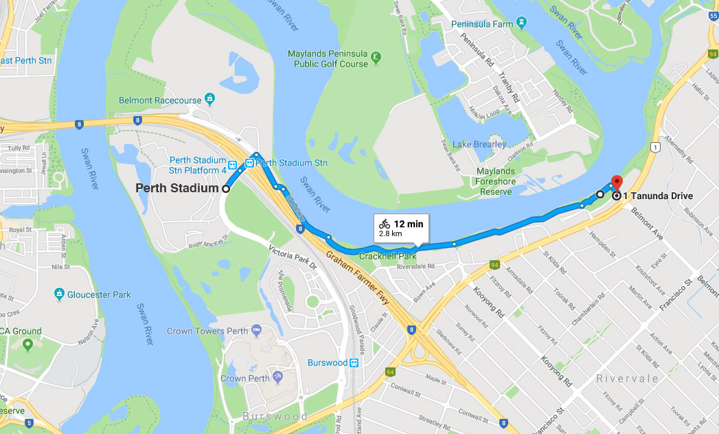 Bicycle Perth: Perth Stadium: Bike-Car from Rivervale