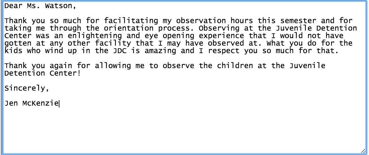 Clinical Observations: Thank You Letter