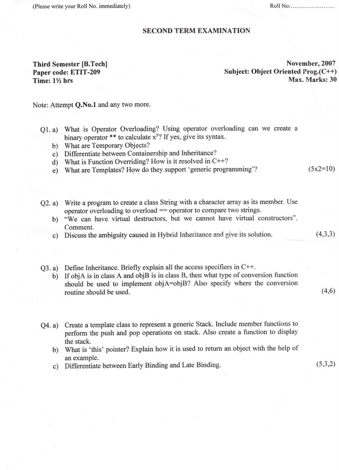 GGSIPU QUESTION PAPERS: Second Term 2007 ETIT 209 Object Oriented ...