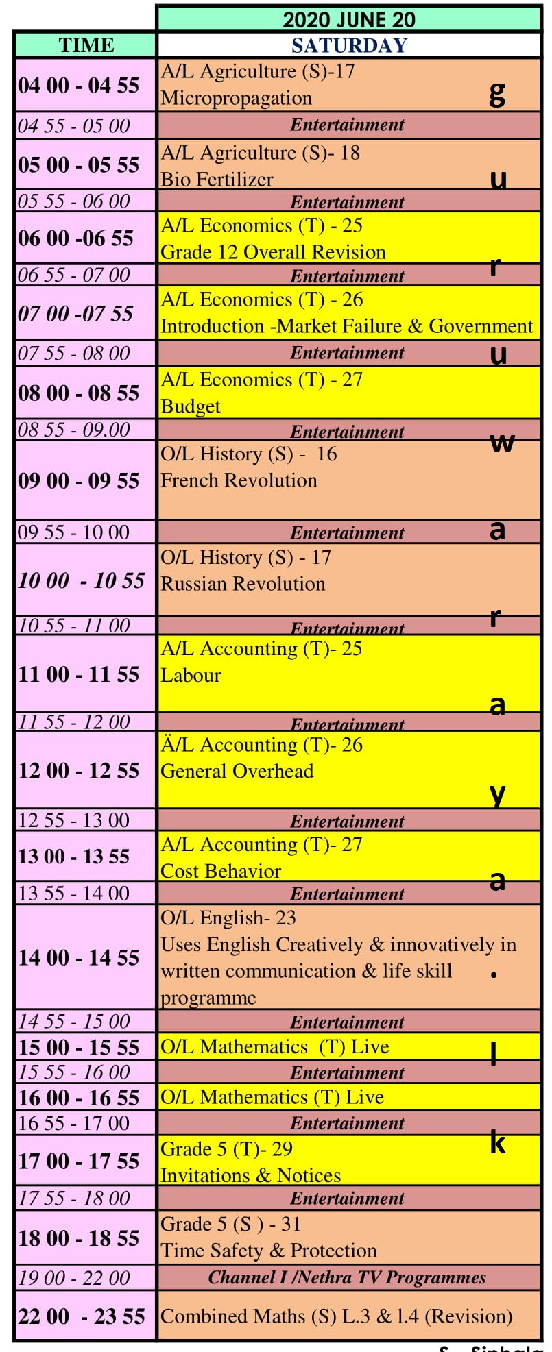 Guru Gedara Time Table (June 15 to 21) - Teacher
