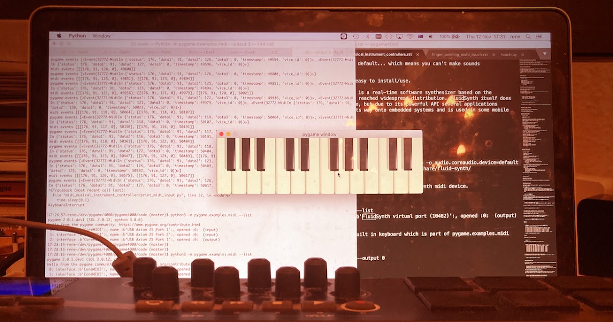 Midi musical intrument controllers and synthesizers with python and pygame