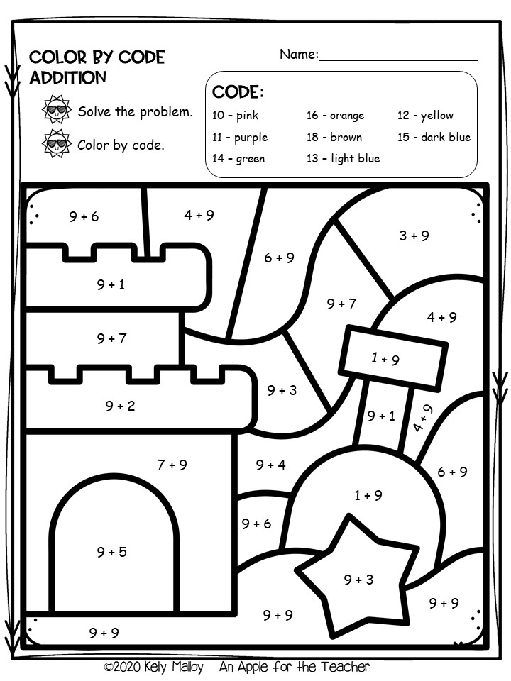 An Apple For The Teacher: Summer Color By Number