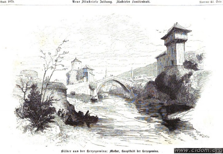 Iz stare štampe: Stari most, Mostar 1875, grafika – Na granici sjećanja