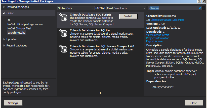 Luis Rocha's Blog: Chinook Database is now available on NuGet