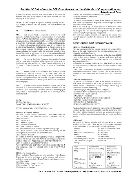 Architects' Guidelines: Methods of Compensation and Schedule of Fees