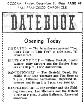 Hooterollin' Around: December 9-11, 1966, Fillmore Auditorium: Grateful ...