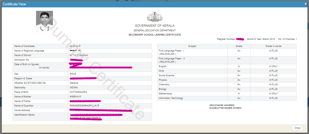 Online Verification Of Sslc Certificate Details Hsslive In