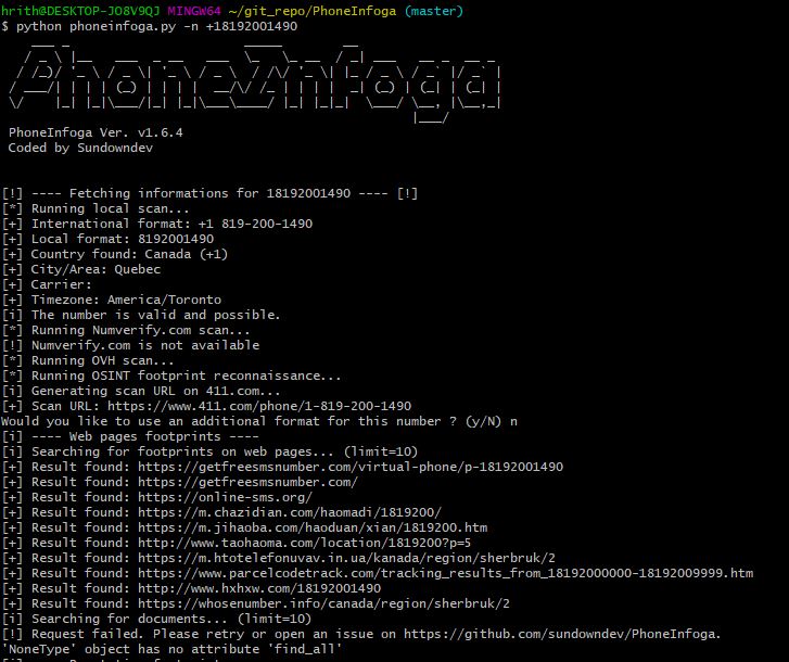 PhoneInfoga : Gather Identifying Information from Phone Numbers