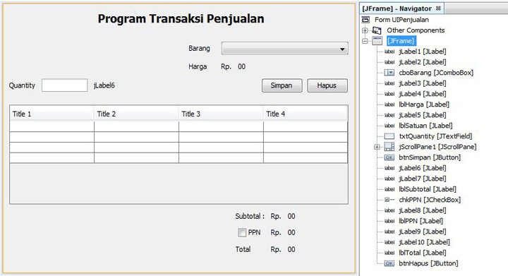 Buat script pada desain frame UIPenjualan sepertiberikut ini.
